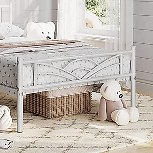 Yaheetech Twin Size Bed Frame Metal Platform Bed Mattress Foundation with Cloud-Inspired Design Headboard/Footboard/Ample Under Bed Storage/No Box Spring Needed/Twin Size White