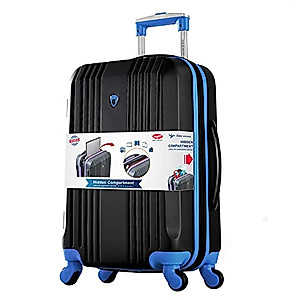 Olympia USA Apache II 22 Inch Expandable Rolling Carry On Lightweight Hardside Double 4 Wheel Spinner Luggage Suitcase with Locking System and Hidden Laptop Compartment, Black/Blue