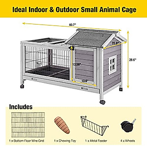 Aivituvin Rabbit Hutch Indoor Bunny Cage Outdoor Bunny House with Wire Floor Leakproof Plastic Tray