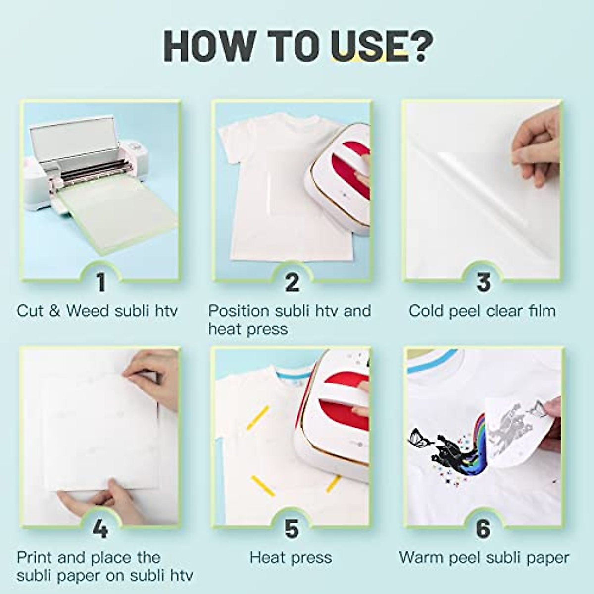 HTVRONT Clear HTV Vinyl for Sublimation, 20 Pack 12" X 12" Matte Sublimation Vinyl for Cotton Fabric, Wash Durable Clear Dye Sub HTV for Light-Colored T Shirts