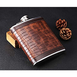 18 oz Crocodile Leather Pattern Large Capacity Brown Stainless Steel Whiskey Liquor Hip Flask with PU Leather Wrapped, TOX TANEAXON