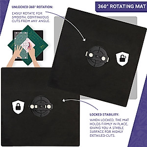 The Quilted Bear Rotating Cutting Mat 12" x 12" - Square Self Healing 360° Rotating Craft Cutting Mat with Innovative Locking Mechanism for Quilting & Sewing Your Choice of Colours Available! (Pink)