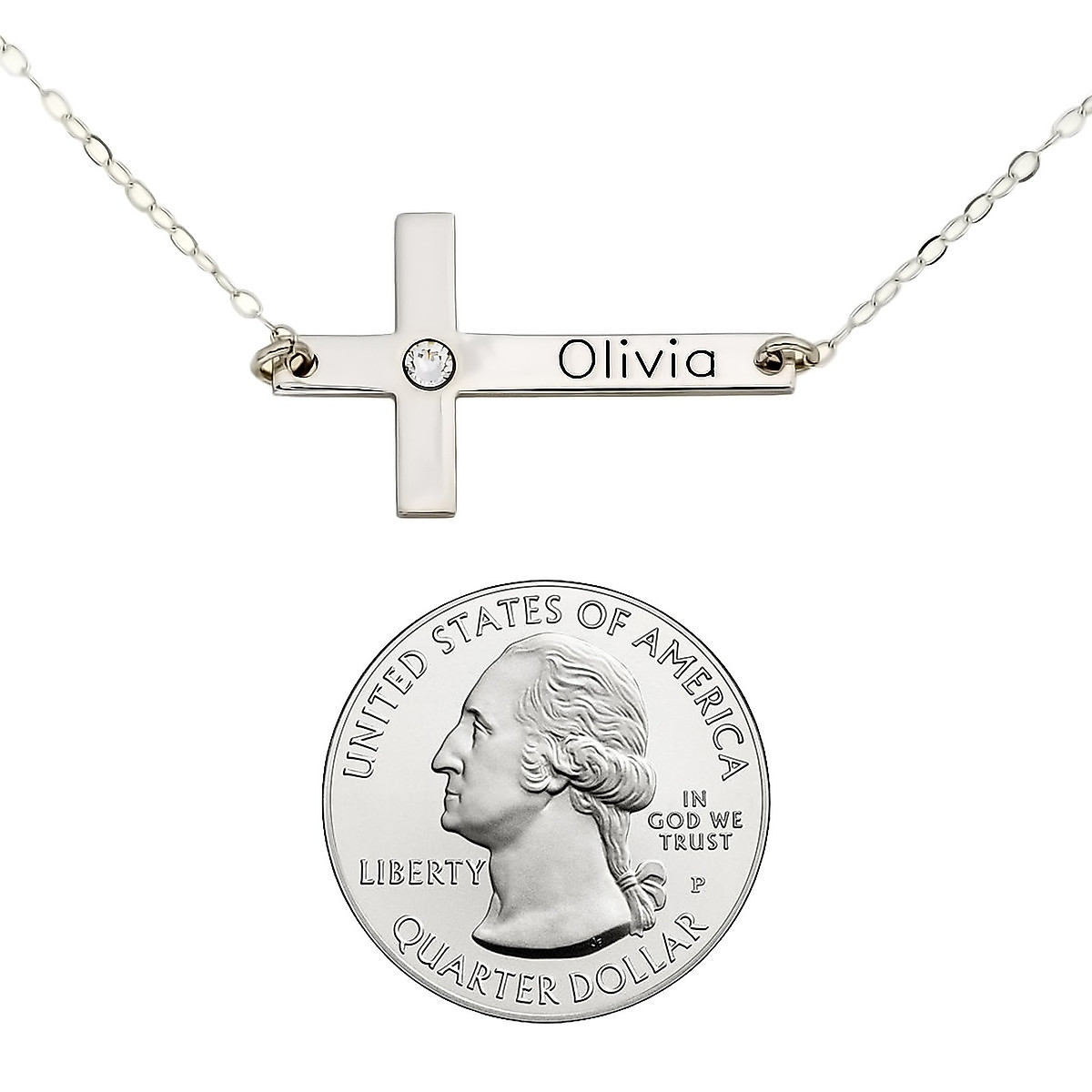 AJ's Collection Personalized Cross Necklace With Birthstone Setting. Upto 9 Characters. Choice of Sterling Silver Chain. Gift for her Keep Special Name Near Your Heart.