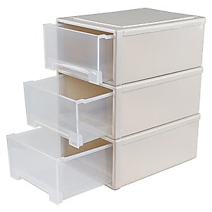 Gloreen 18 L Plastic Storage Drawer Unit, Stacking Desktop Drawer Boxes, 3 Pack