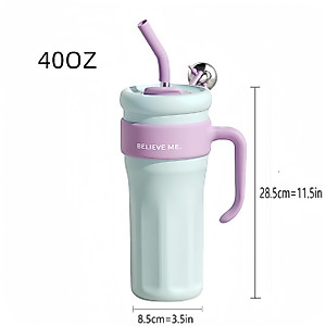 IRNATO 40Oz Mega Mug,Stainless Steel Tumbler with Handle and Straw,Cup Holder Friendly,Stainless Steel Water Bottle Extra Large Insulated Tumbler(Full of Flowers) (lanzi)
