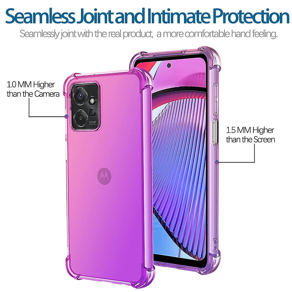 KOARWVC Case for Motorola ThinkPhone Case, Moto ThinkPhone 5G Case, Crystal Clear Case Gradient Slim Anti Scratch TPU Shockproof Protective Phone Cases Cover for Motorola ThinkPhone (Pink/Purple)