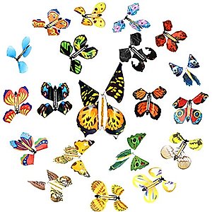 20 Pieces Magic Flying Butterfly Rubber Band Powered Wind up Butterfly Toy for Surprise Book Romantic Fairy Flying Toys for Christmas Party Playing Birthday Anniversary Wedding Christmas Surprise