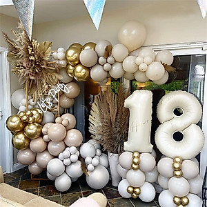 40 Inch Beige Number 1 Balloon for 1st Birthday Decoration, Large Self Inflating Cream Foil Number Balloons 0-9 for Boys Girls, White Sand 1 Helium Balloons for Women Men Party Anniversary Supplies