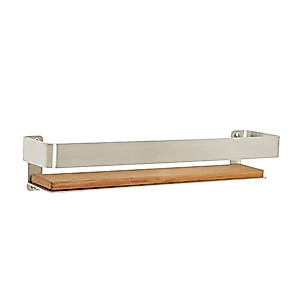 Seachrome Rectangular Shower Shelf with Rail in a Satin Finish and Natural Teak Wood Insert
