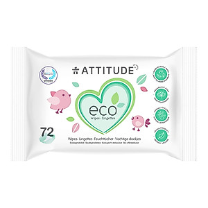 ATTITUDE Biodegradable Baby Wipes, Plant Based Unscented Diaper Wipes for Babies and Newborn, Dermatologically Tested, Vegan, 72 Count