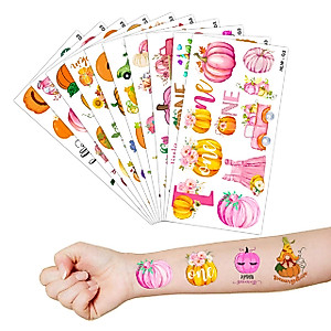 100 PCS Fall Little Pumpkin Autumn Halloween Temporary Tattoos Themed 1st First Birthday Party Decorations Supplies Favors Decor Cute Thanksgiving Stickers Gifts for Boys Girls School Prizes Carnival