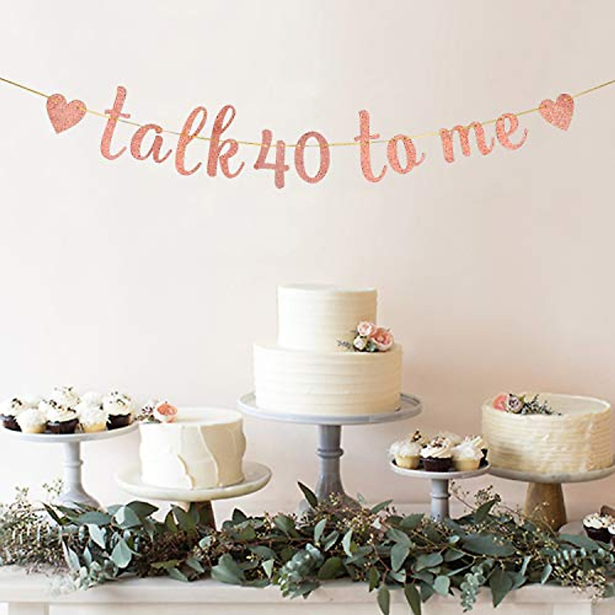 INNORU Glitter Talk 40 To Me Banner - Happy 40th Birthday Anniversary Sign Banner - Cheers to 40 Years Party Bunting Decorations Rose Gold