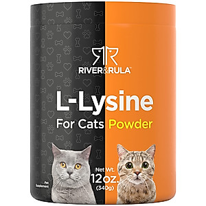 Horbäach L-Lysine Powder for Cats 500mg | 12oz | Cat Health Supplement | Non-GMO, Vegetarian Formula | by River & RULA