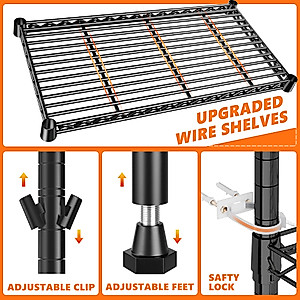 REIBII 1000LBS Wire Shelving Unit, 5 Tier Adjustable Metal Storage Shelves for Kitchen Pantry Office Steel Organizer Wire Rack for Narrow Space College Dorm School, 13.4" D x 23.2" W x 60" H, Black