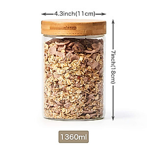 EZOWare Set of 4 Airtight Glass Jars, 46 Fl oz Large Storage Clear Canister Container Set with Bamboo Lid for for Storing Candy, Cookie, Rice, Sugar, Flour, Spices, Nuts, Coffee, Pasta