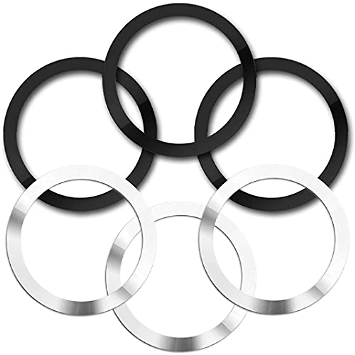 Wannap Magnetic Wireless Charging Magsafe Ring - 6 PCS, Ultra-Thin(5mm) Magsafe Sticker, Compatible with iPhone 14/13/12 Series,Samsung Galaxy (3Black+3Silver)