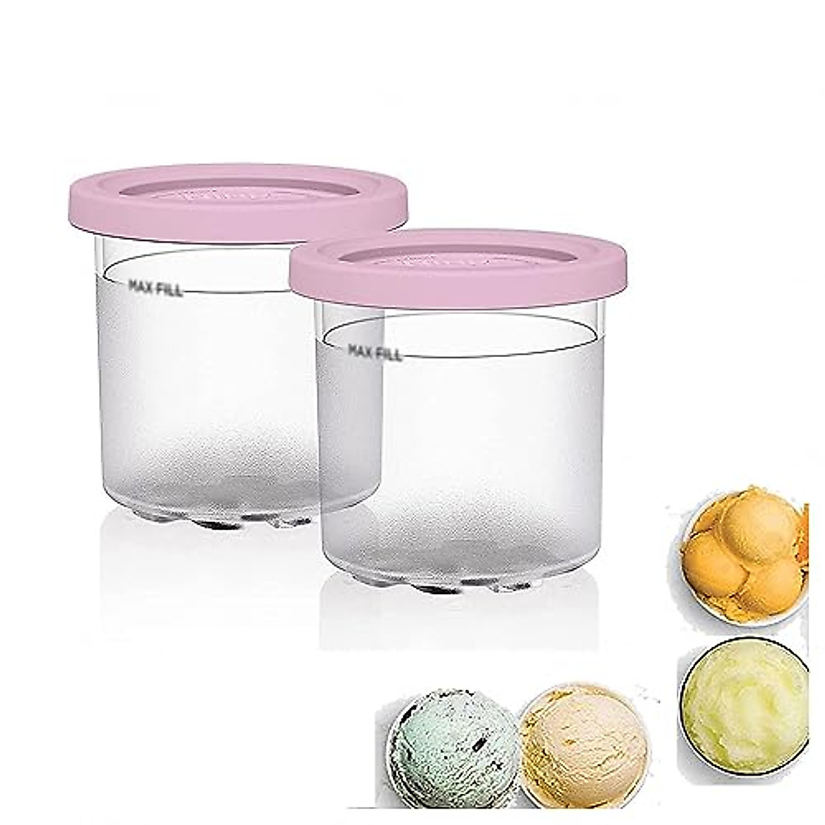 EVANEM 2/4/6PCS Creami Deluxe Pints, for Creami Ninja Ice Cream Pint Containers,16 OZ Pint Storage Containers Airtight,Reusable for NC301 NC300 NC299AM Series Ice Cream Maker,Pink-2PCS