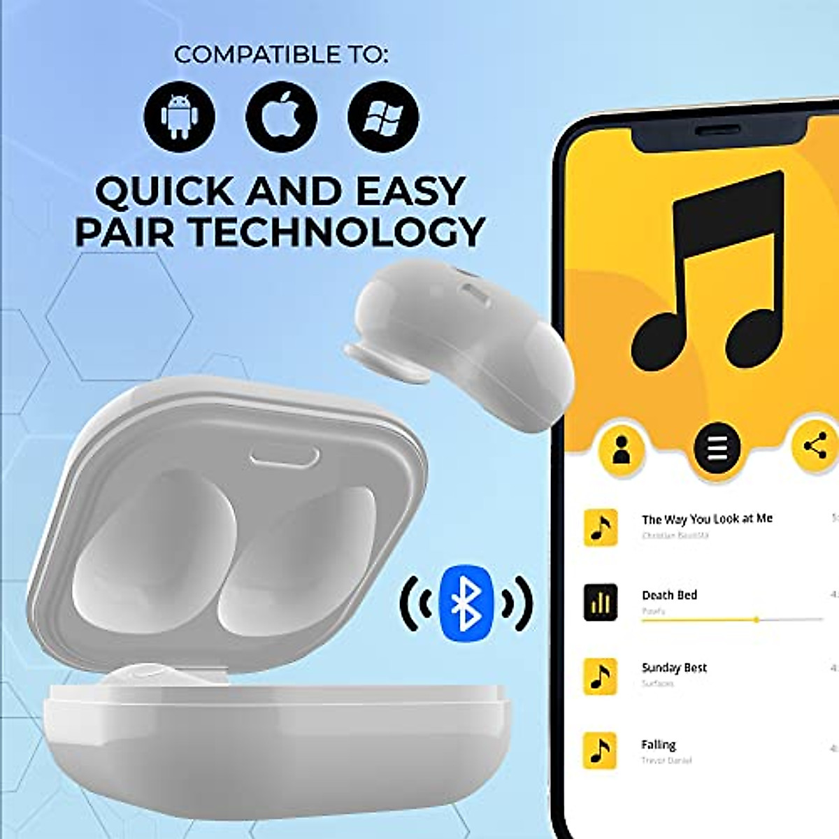 Coby Ultra-Slim True Wireless Earbuds | Wireless Headphones Bluetooth Earbuds, Built-in Microphone | Sweatproof, Water-Resistant Earbud & in-Ear Headphones Wireless | Supports Alexa, Google (White)