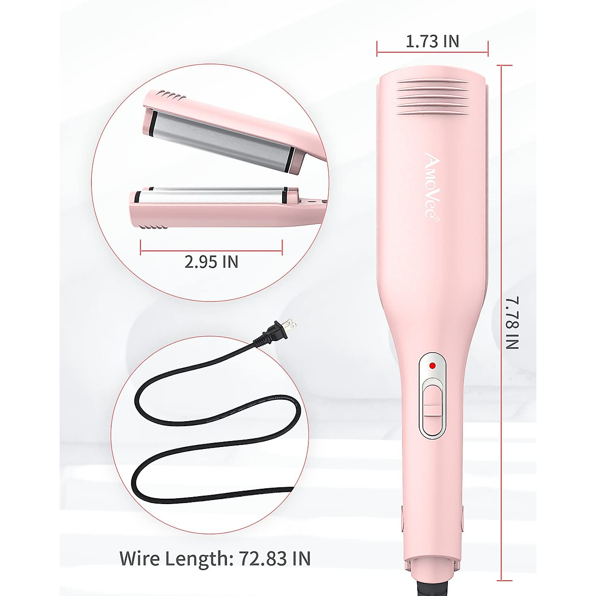 AmoVee Travel Hair Crimper Curling Iron, Professional Mini Hair Waver 0.59 Inch Three Barrel Curling Iron, Hair Crimper Small Negative Ions, Dual Voltage