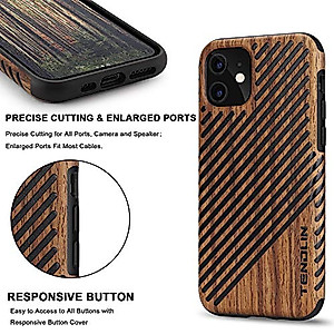 TENDLIN Compatible with iPhone 11 Case Wood Grain Outside Design TPU Hybrid Case (Wood & Leather)