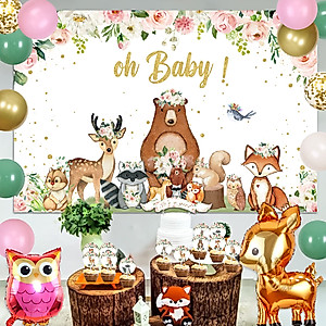 Woodland Animals Baby Shower Decorations for Girls - Woodland Creatures Balloon Garland Arch Kit Oh Baby Backdrop It’s a Girl Cake Cupcake Toppers, Forest Theme Baby Shower Supplies