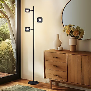 Brightech Tree Floor Lamp for Living Rooms & Offices, Dimmable Standing Lamp for Bedroom Reading, LED Spotlight Floor Lamp, Tall Lamp with Adjustable Panels for Minimal Space Use - Black