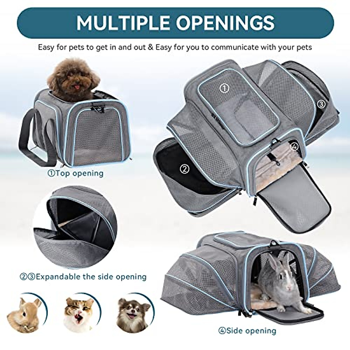 Petsfit Expandable Cat Carriers Small Dog Carrier, Airline Approved Soft-Sided Portable Washable Pet Travel Carrier with Two Extension for Kittens,Puppies,Rabbits