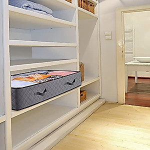 KONIGEEHRE 6 Pack Underbed Storage Bags, Foldable Under Bed Container Bins Organizer for Clothes, Linen, Blanket, Sweater, Duvet, Shoes with Clear Window and 4 Handles, 40x20x6 in