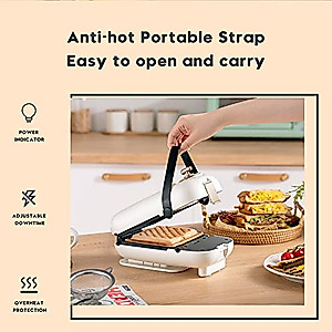 Auertech Sandwich Waffle Maker, 650W 2 in 1 Portable Mini Sandwich Maker Panini Press Grill with, Indicator Lights, Cool Touch Handle, Detachable Non-stick Plates, 0-15 Mins Adjustable Timer (Red)