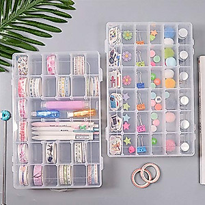 OUTUXED 2pack 36 Grids Clear Plastic Organizer Box Container Craft Storage with Adjustable Dividers for Beads Organizer Art DIY Crafts Jewelry Fishing Tackles with 5 Sheets Label Stickers