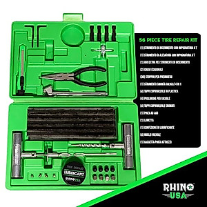 Rhino USA Tire Plug Repair Kit (86-Piece) Fix Punctures & Plug Flats with Ease - Heavy Duty Flat Tire Puncture Repair Kit for Car, Motorcycle, ATV, UTV, RV, Trailer, Tractor, Jeep, Etc