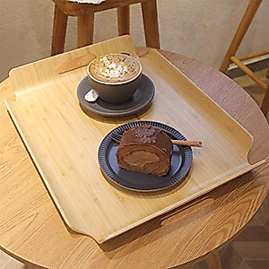 MXHAPPY Wood Serving Trays with Handles Bamboo Butler Trays Food Coffee Tea Breakfast Tray Rectangle Large, 18.1 X 14 Inch, 2 PCS