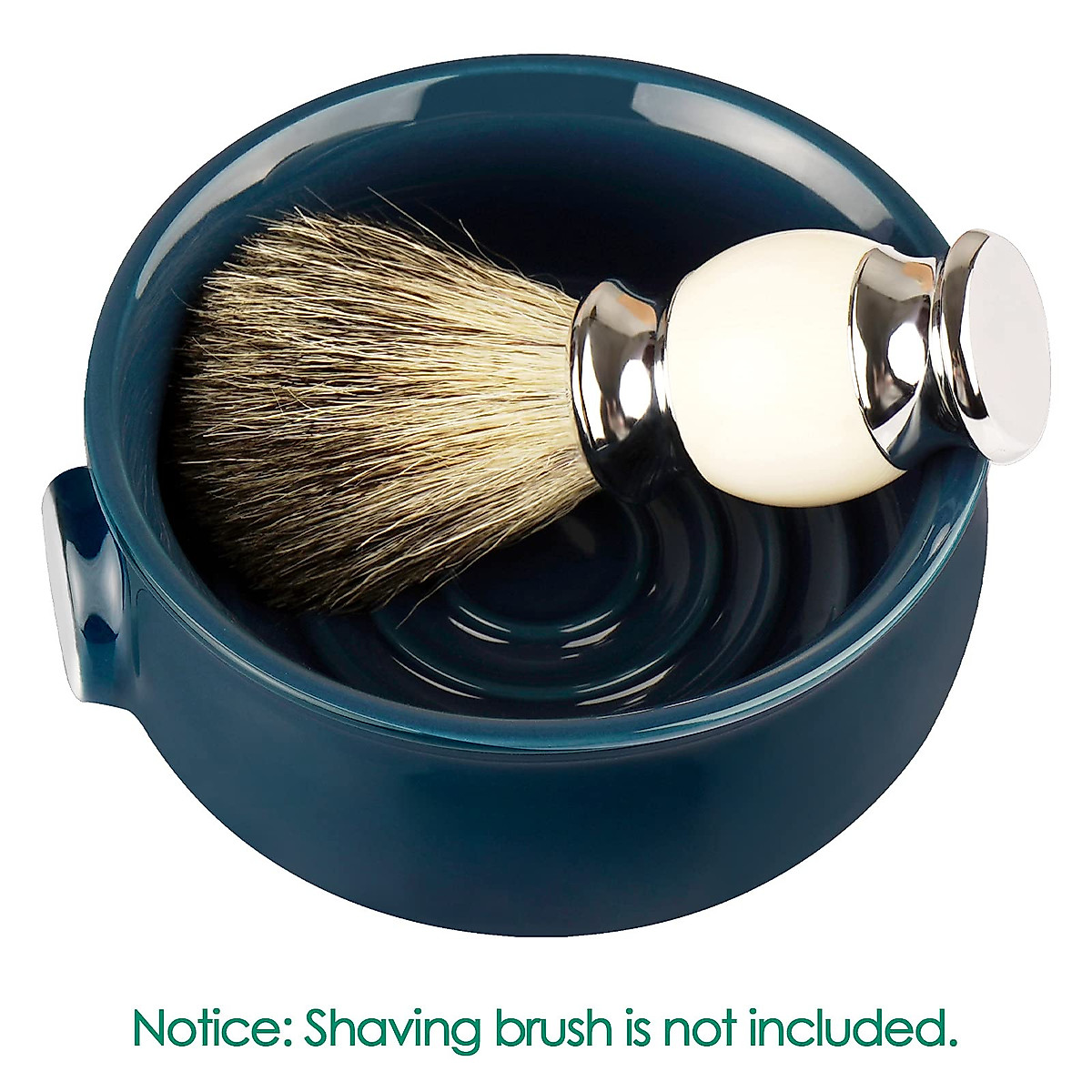 Linkidea Ceramic Shaving Soap Bowl with Non-slip Handle, Wide Mouth, Large Capacity, Easier to Lather Ridges, Wet Razor Shave Cream Bowl for Men, Lake Blue