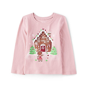 The Children's Place Baby Girls' and Toddler Long Sleeve Christmas Graphic T-Shirt, Gingerbread, 2T