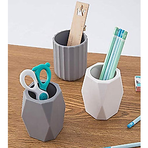 Cerpourt 2 Pack Silicone Pencil Holder White Geometric Pen Cup for Desk Makeup Brush Holder,Desktop Organizer Pen Holder Ideal Gift for Office Home