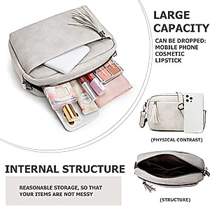 myfriday Lightweight Medium Crossbody Bag for Women, Camera Shoulder Purses Pocketbooks with Tassel and Triple Zipper Pocket Grey