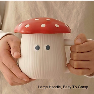 RESVUGA Cute Mushroom Mug With Lid, Handmade Glaze Mushroom 5.8'' Salad Bowls