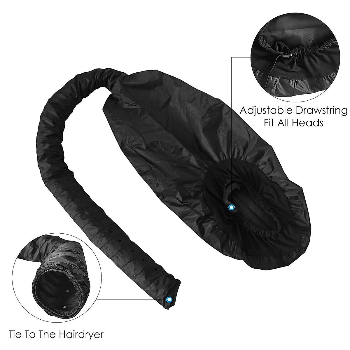 WKshuFT Portable Hair Dryer Cap- Relax, Speeds Up Drying Time at Home, Easy to Use for Styling, Curling and Deep Conditioning - Soft, Adjustable, Fits to All Small or Big Heads, Rollers(Black)