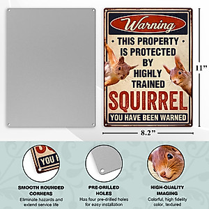 Funny Squirrels Sign, Warning Squirrel Gifts for Squirrel Lovers, Aluminum Sign Rust Free 9" X 11", Pre-Drilled Holes, Weather Resistant