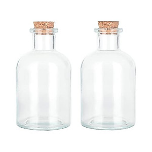 Magic Season Decorative Glass Bottles with Cork Stoppers (5 fl oz. Round Bottles / 2 Pcs)