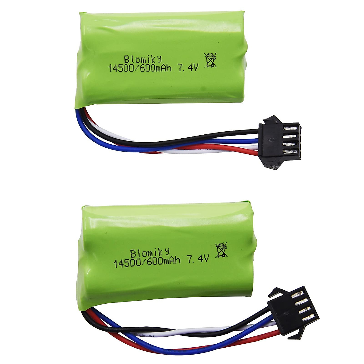 Blomiky 2 Pack 7.4V 2S 600mAh Li-ion Rechargerable Battery with SM-4P Plug and Charger Cable Compatible with Some Water Ball Blasters and DE85 RC Cars/JF-71A Battery