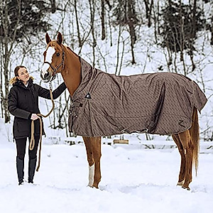 HORZE Avalanche 1200D Lightweight Turnout Blanket with Fleece Lining | Waterproof Horse Rain Sheet - Chocolate Chip Brown/Dark Brown - 72 in