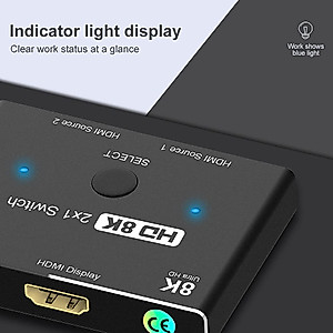 CABLEDECONN HDMI 2.1 Ultra HD 8K High Speed 48Gbps Directional Switch Adapter 2in 1out 8K@60Hz 4K@120Hz Converter Compatible with XBOX PS5 Projectors Monitors