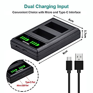 LP-E10 LPE10 Battery 2Pack 1600mAh, Hisewen Dual Charger with Type-C Port for Canon EOS Rebel T7 T6 T5 T3 T100 Kiss X90 X80 X70 X50 1100D 1200D 1300D 1500D 2000D 3000D 4000D Digital Camera