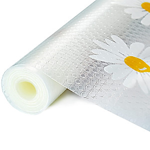Waterproof Shelf and Drawer Liners for Kitchen Cabinet, Refragerator Mats Bathroom Sink Liner No Slip Cupboard Mats Non Adhesive EVA Place Mats Roll - Clear Daisy 17.7"×78.7"