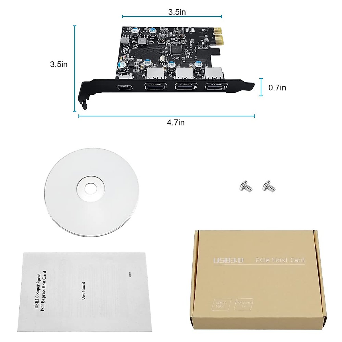 PCI-E to USB3.0 Super Fast Expansion Card 4 Ports(1xUSB-C-3xUSB-A), PCI Express USB Add in Card, Internal Converter PCI Express Expansion Card for Desktop PC Card, Support WindowsXP/7/8/10 and MAC OS