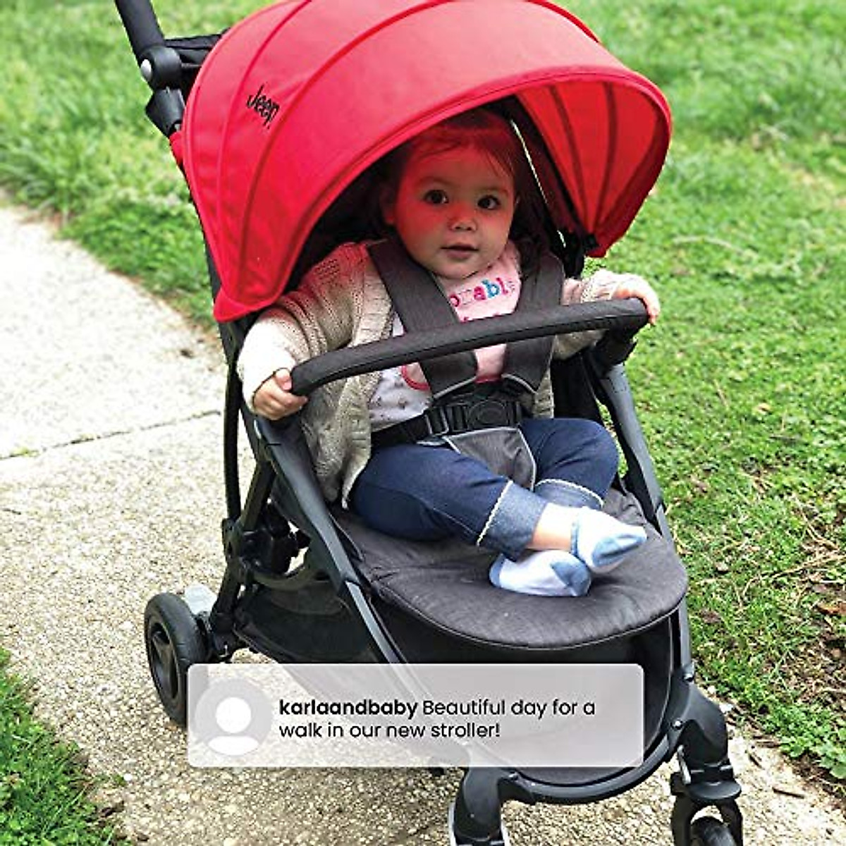 Jeep Gemini Stroller by Delta Children - Full of Features: Easy One-Hand Fold, Recline, Lightweight, Oversized Canopy, 2 Cup Holders, Shock Absorbing Frame, Grey Tweed with Red