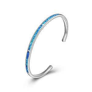 WINNICACA Opal Bracelet Sterling Sliver Blue Fire Opal Bracelets Cuff Bangle Bracelet Jewelry Gifts for Women Her Mom Girlfriend Daughter Wife Anniversary Birthday Gifts Ideas