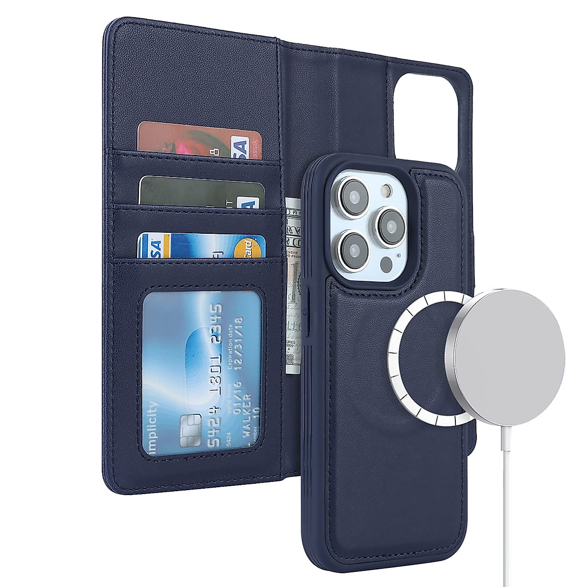 Cavor for iPhone 13 Pro Wallet Case for Women Men,Compatible with Magsafe Case,for iPhone 13 Pro Phone Case Wallet with Card Holder and Stand, Detachable Magnetic Leather Flip Cover,Blue