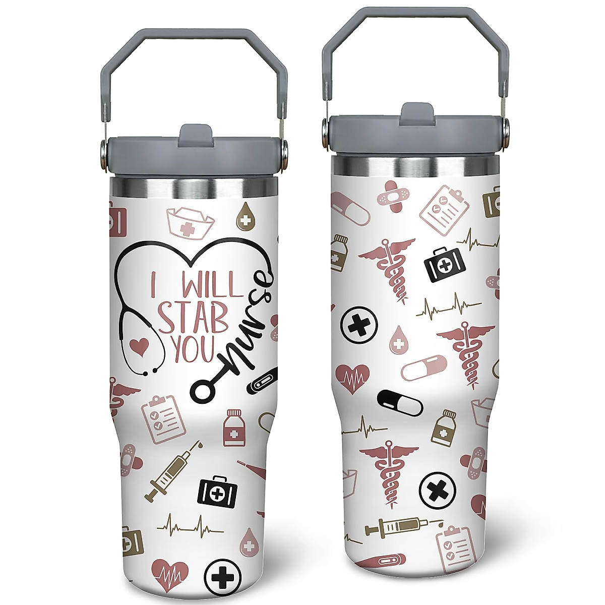 soeufnwhf 30oz Nurse Tumbler Cup with Handle Nurse Travel Coffee Mug, Nurse Nutrition Facts Tumbler, Best Nursing School Gifts, Nursing Graduation Gifts, RN Gifts for Nurses Appreciation Gifts